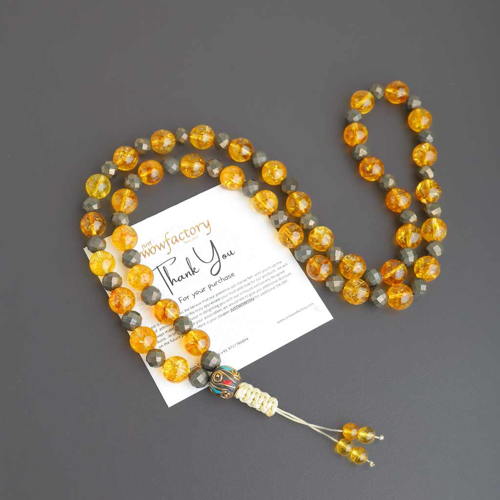 The Remarkable Elevation Citrine Pyrite Mala - Justwowfactory